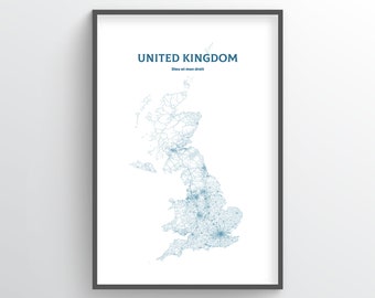 United Kingdom GB Road Map Poster - Etsy UK