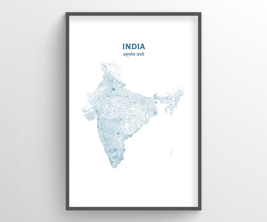 India Map Poster Art Every Road in India Map Art, Modern Map Art, Home ...