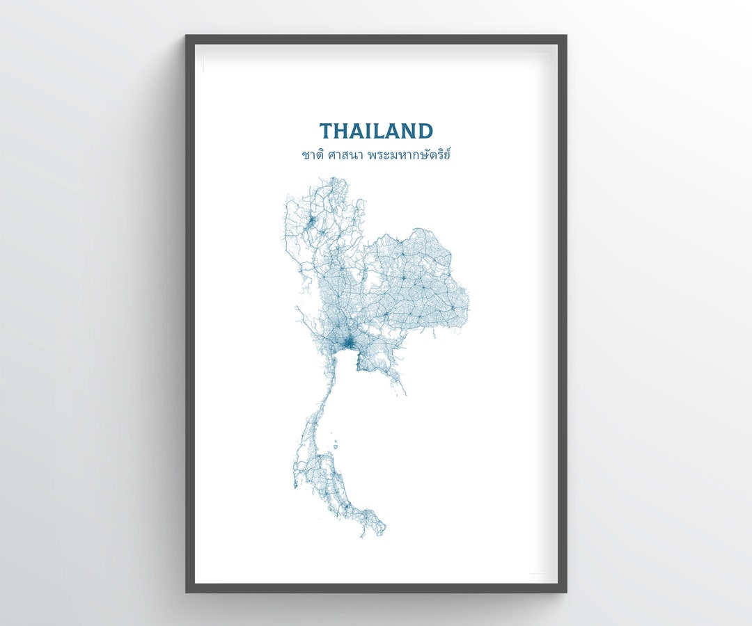 Thailand Map Poster Art Every Road in Thailand Map Art, Modern Map Art ...