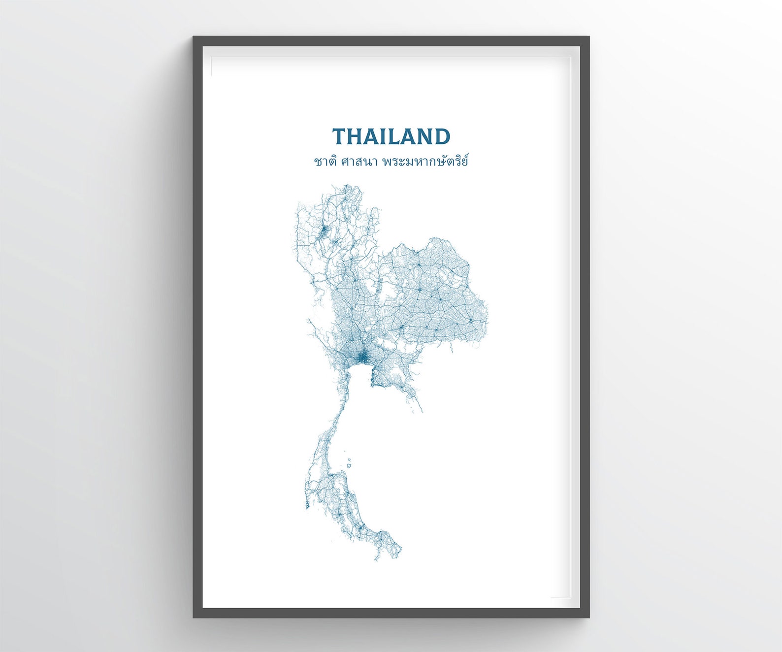 Thailand Map Poster Art Every road in Thailand map art | Etsy