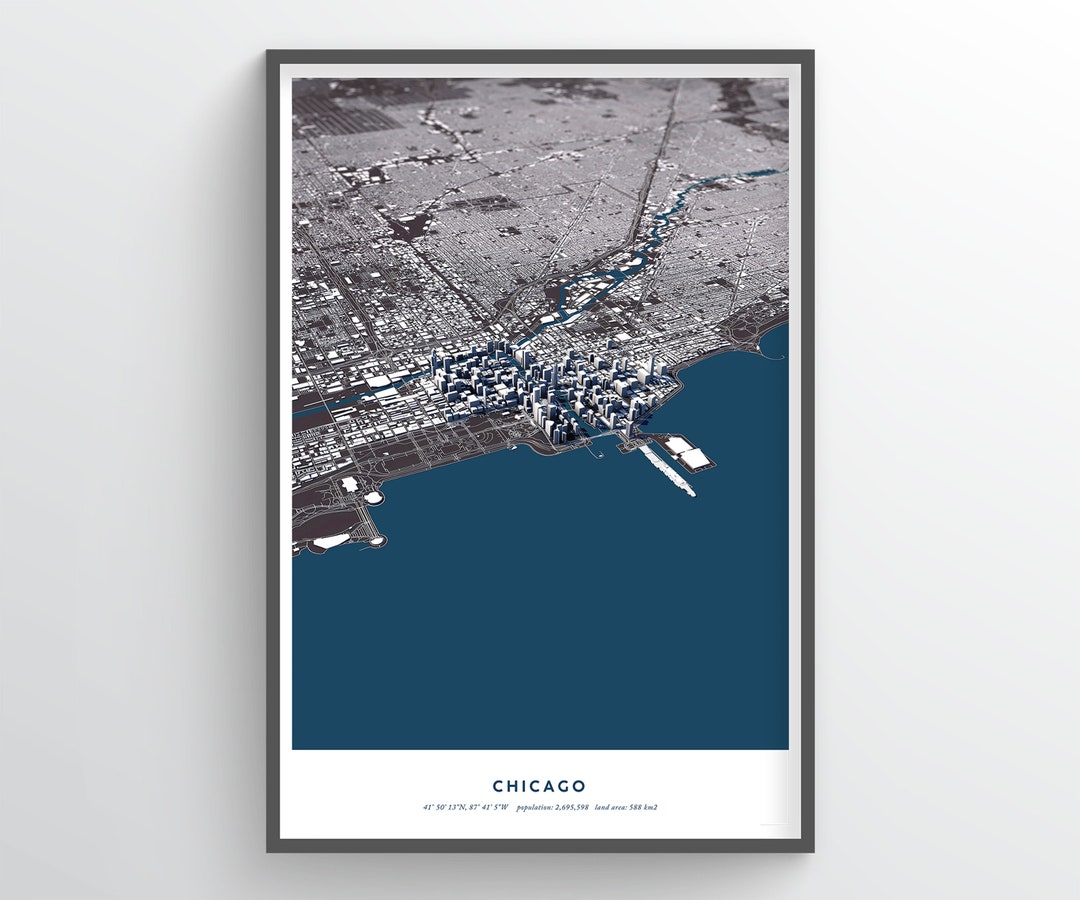 Chicago Map - 3D City Model Map Art, Modern Map Art, Home Decor, Room ...