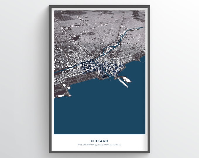 Chicago Map - 3D City Model Map Art, Modern Map Art, Home Decor, Room ...