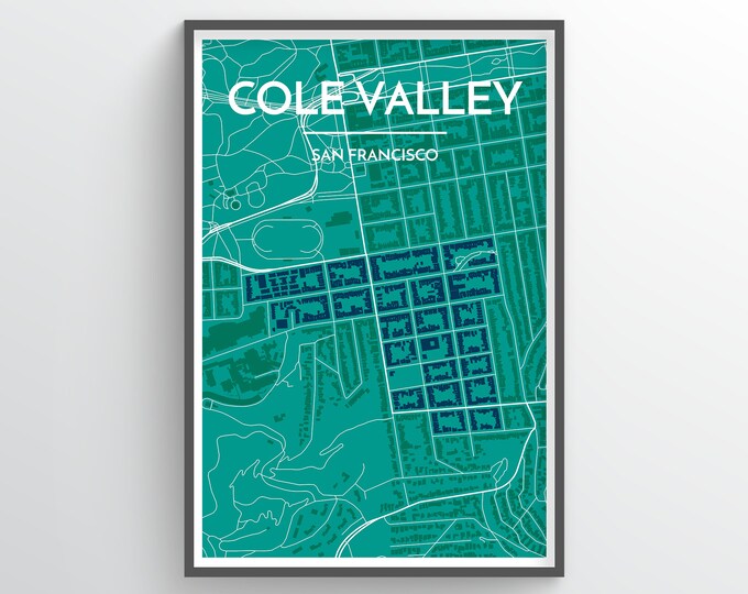 San Francisco Cole Valley Power Lines, Urban Watercolor Sketch in Blue ...