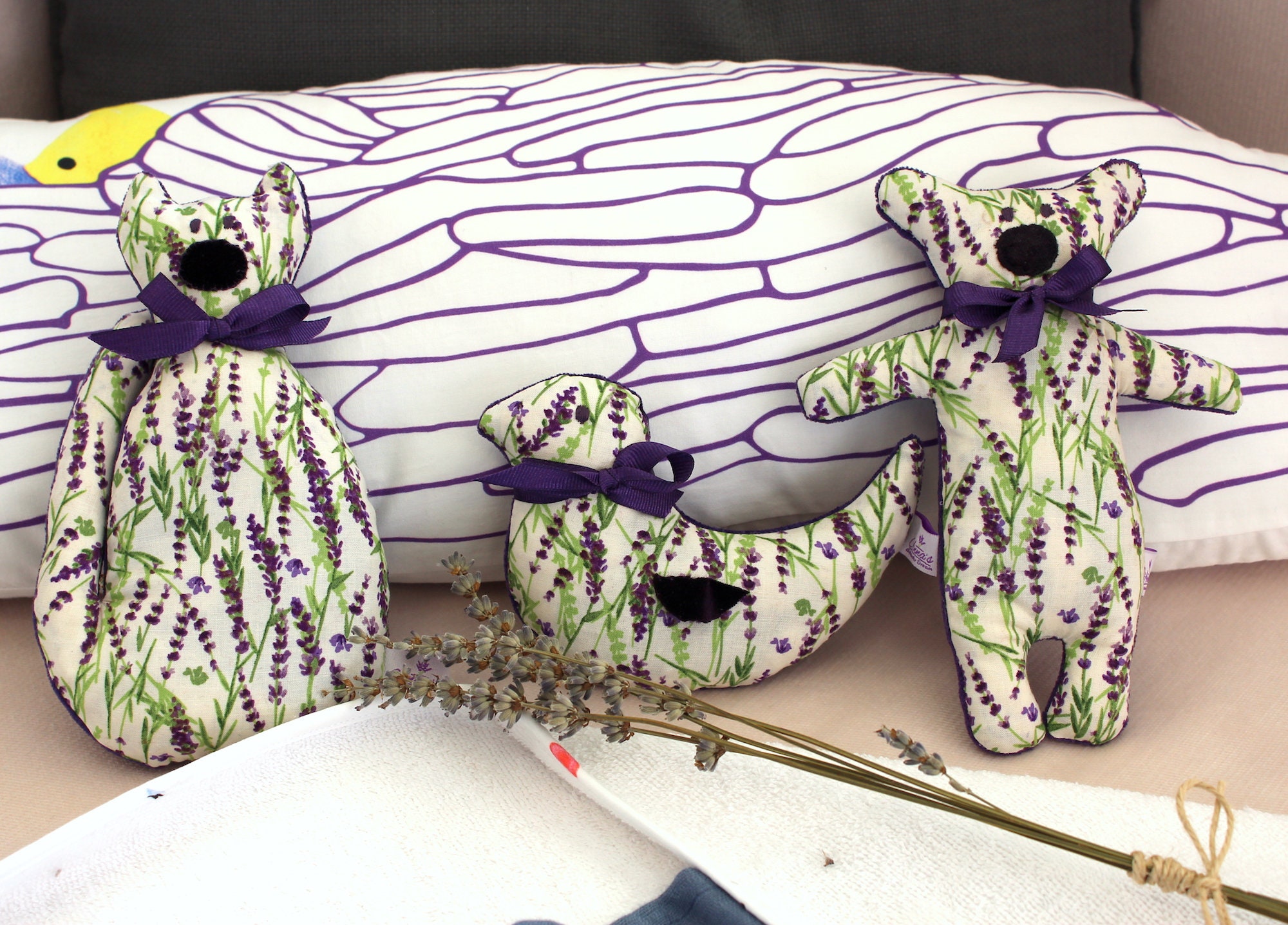 Travel-sized Lavender Infused Cotton Toys: Teddy, Birdy, Kitty ...