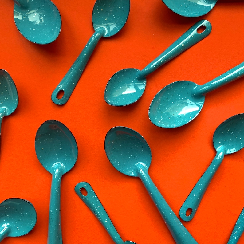 Blue Enamel Serving Spoons Made in Mexico, Zero Waste, Reusable Camping ...