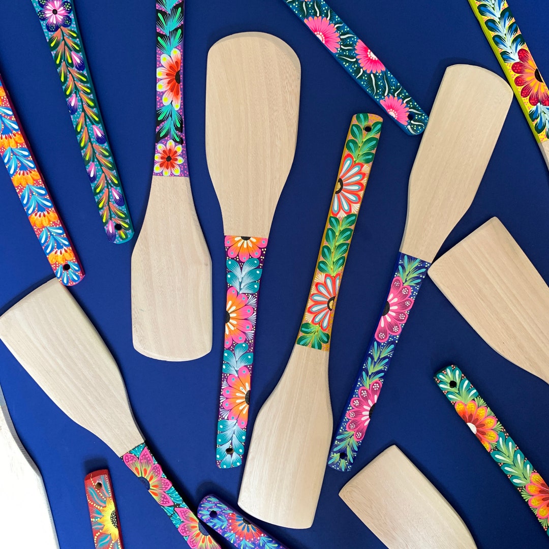 NEW Flores Flower Wooden Spatula Handmade in Oaxaca, Mexico 14” // Zero ...