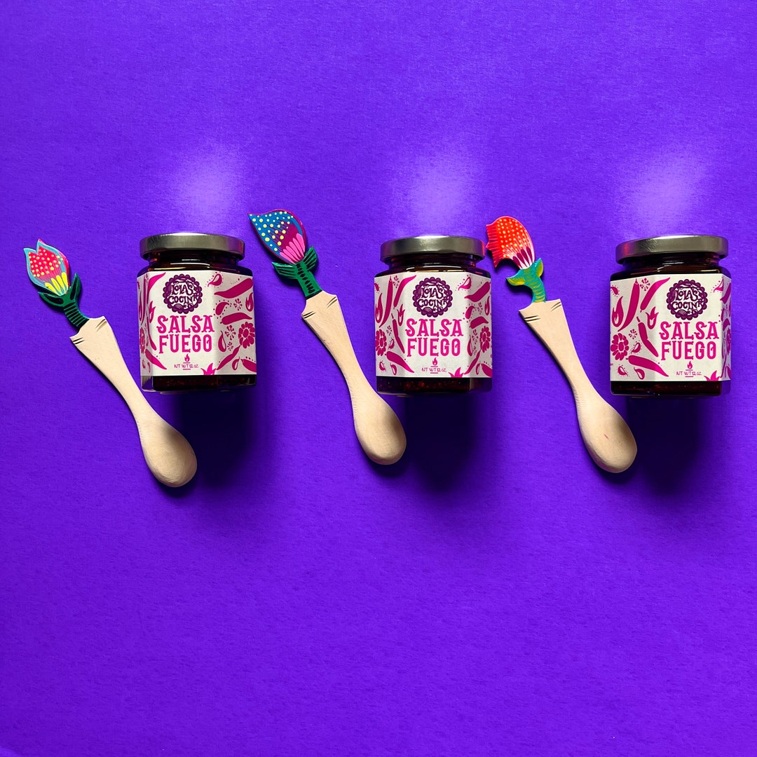 NEW Gift Set: 3 Salsa Macha (fuego) + Handmade 3 Wooden Salsa Spoons - Etsy