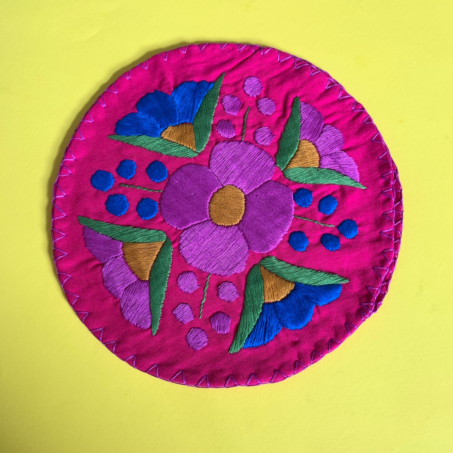 Rosa Mexicano Hot Pink With Flowers Hand Embroidered Tortilla - Etsy