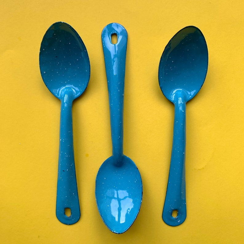 Blue Enamel Serving Spoons Made in Mexico, Zero Waste, Reusable Camping ...