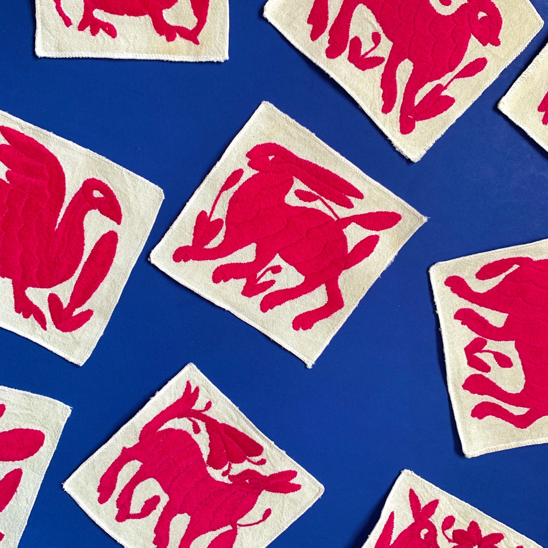 NEW Rosa Mexicano Pink Hand Embroidered Otomi Coasters, Made in Mexico ...