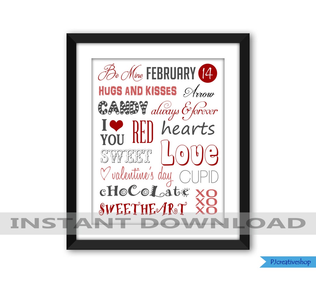 Valentine's Day Subway Art, Digital Wall Art, Word Art, Holiday Subway ...
