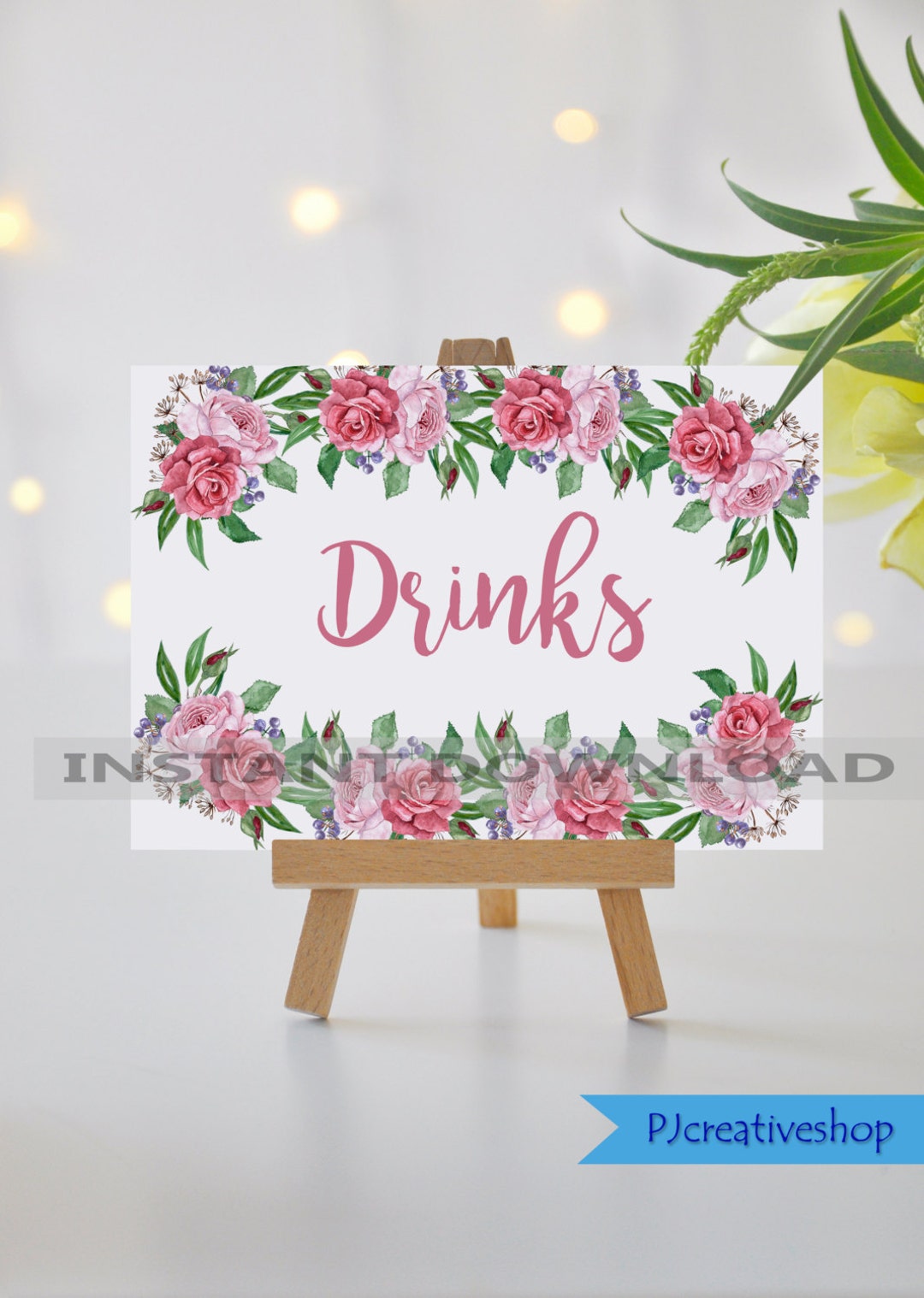 PRINTABLE Wedding Sign/drink Sign/ Roses Wedding Sign/red and Pink ...