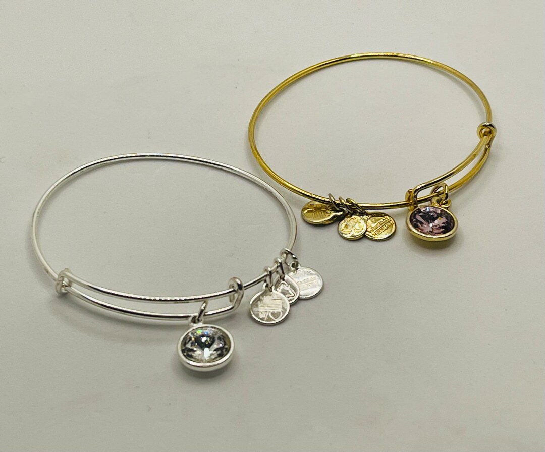 Alex and Ani Gemstone Bracelets Silver & Gold White Gemstone and Purple ...