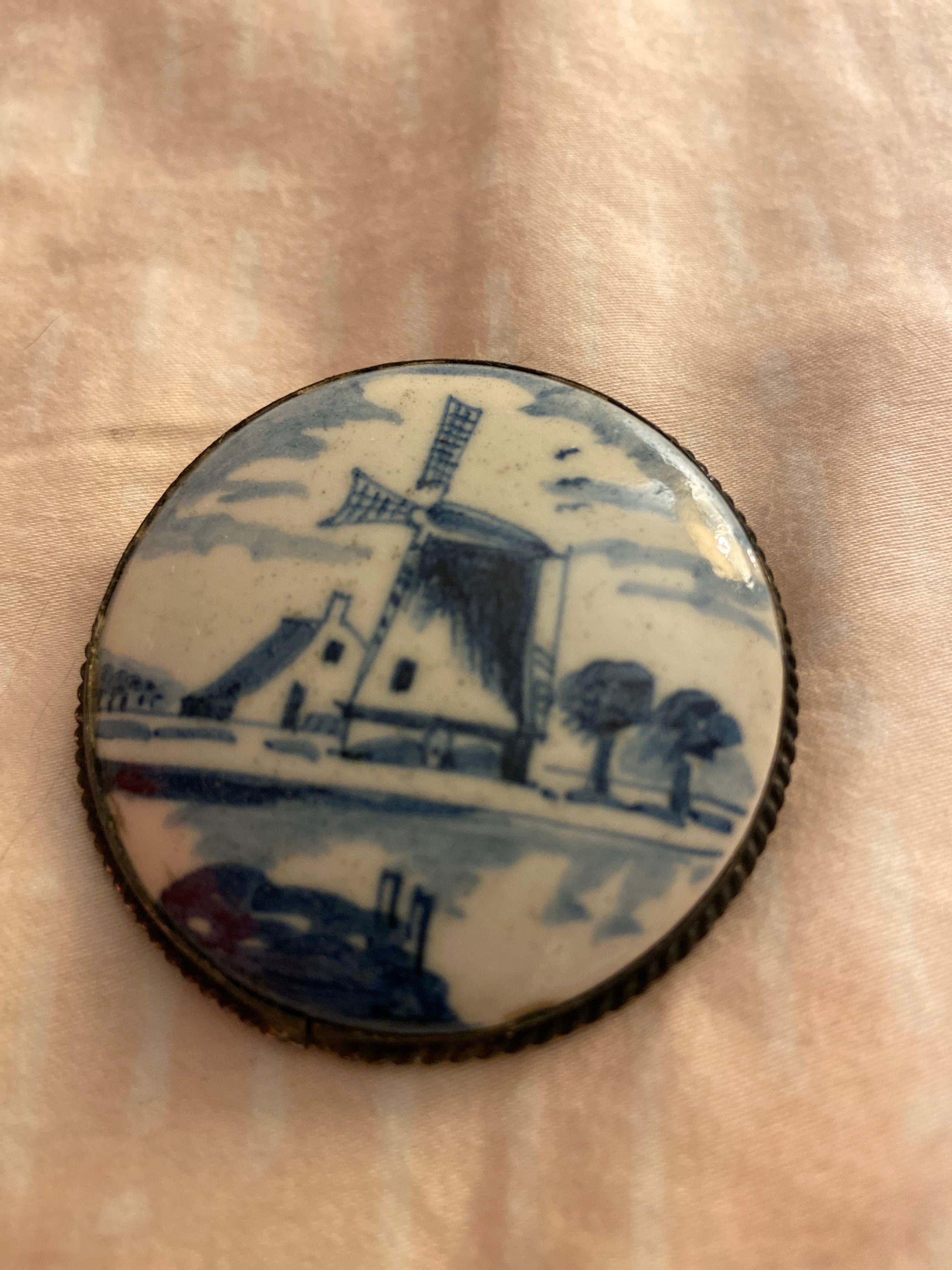 Signed Porcelain Blue Flow Hand Painted Dutch Windmill Pin - Etsy