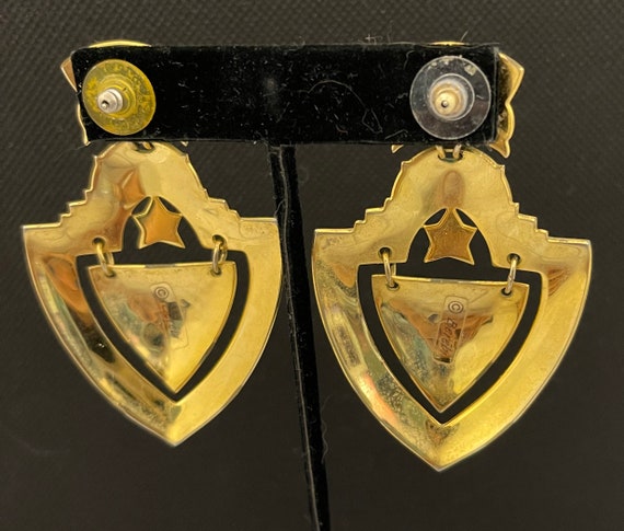 Unique Modern Art Deco Crest Edgar Berebi Drop Earrin… - Gem