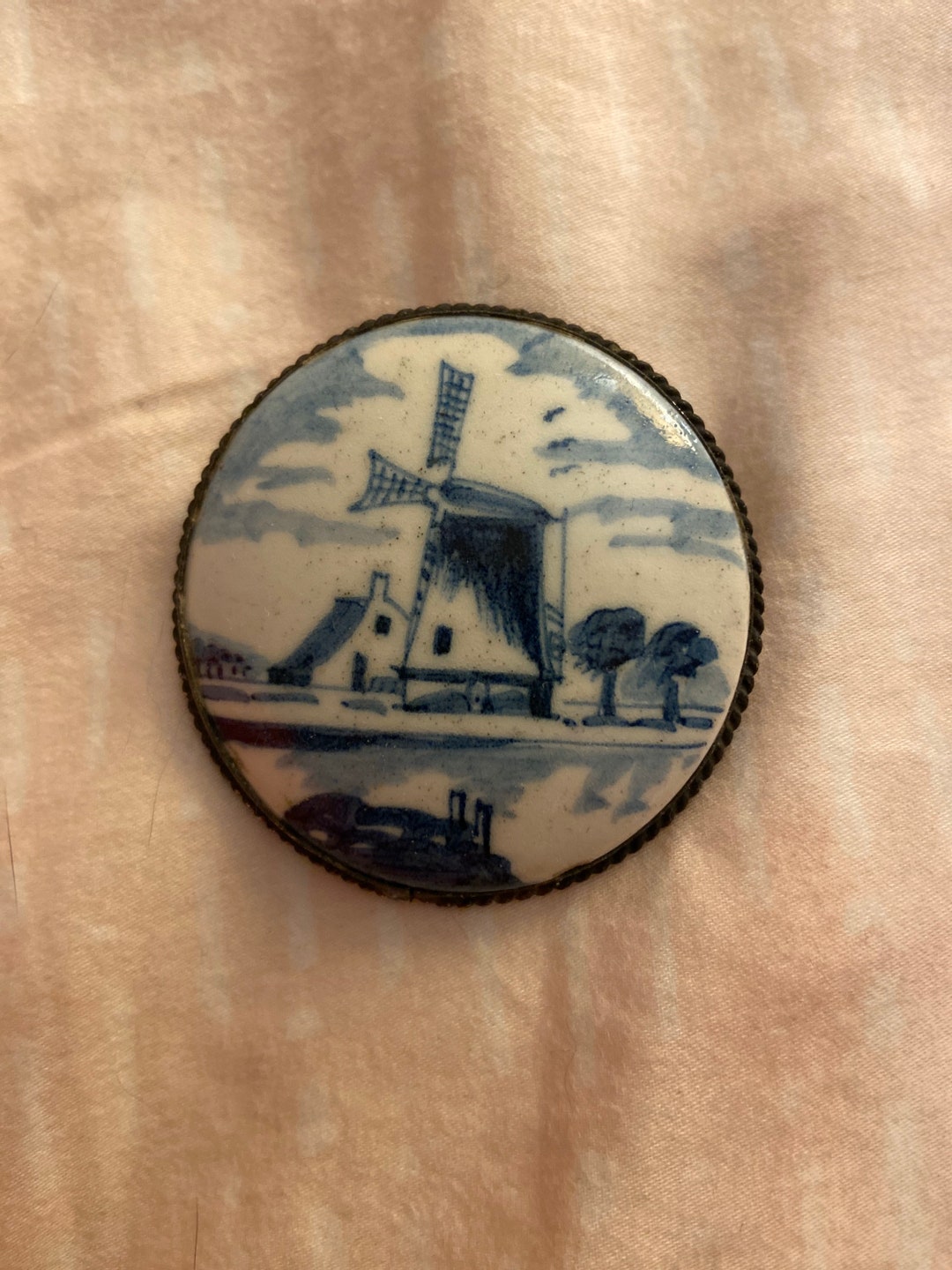 Signed Porcelain Blue Flow Hand Painted Dutch Windmill Pin Brooch - Etsy