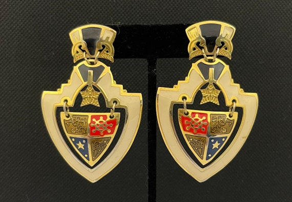 Unique Modern Art Deco Crest Edgar Berebi Drop Earrin… - Gem