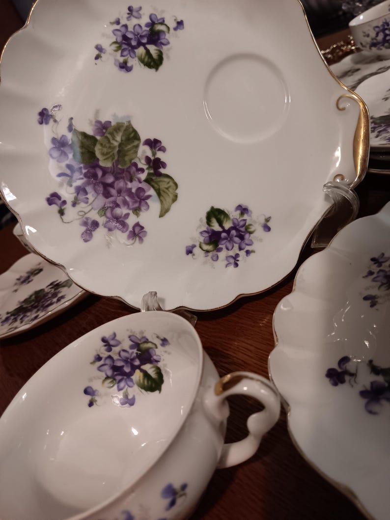 Vintage Napco China Tea Cup and Dessert Plate: Hand-painted Violet ...