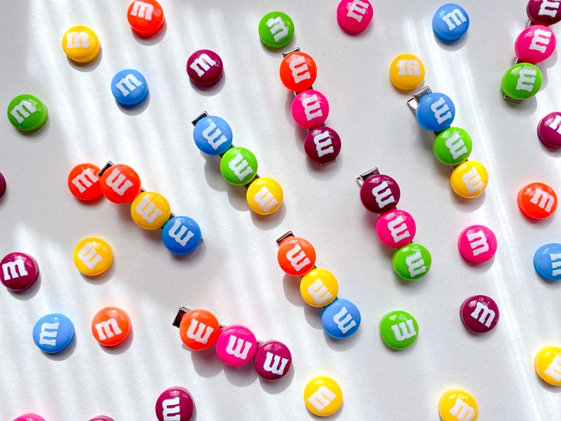 Handmade M&M Candy Hair Clip: Rainbow Acrylic Charm - Etsy
