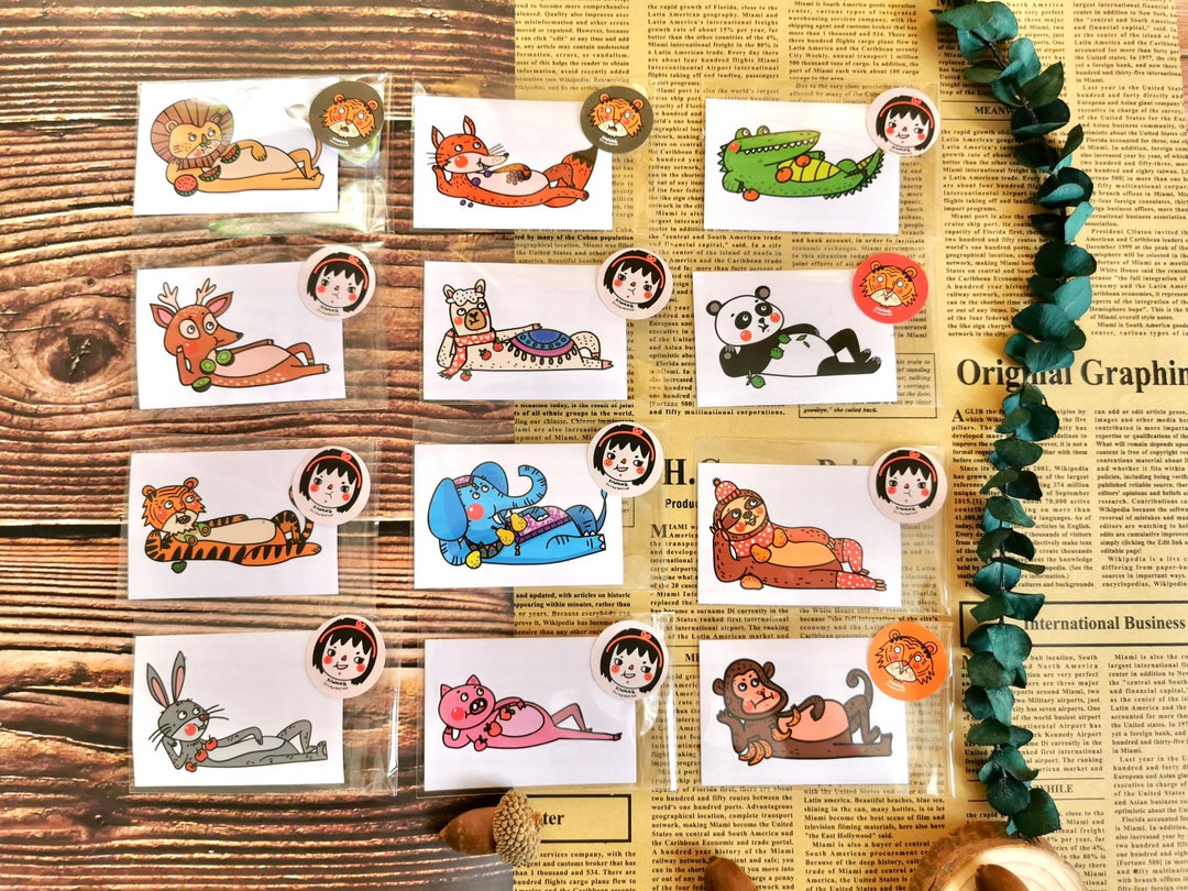 12 Lazy Animal Stickers/cute Stickers/illustration Stickers/sticker ...