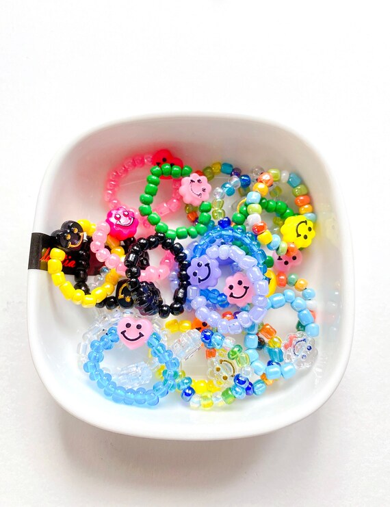 Candy Colored Rings/ Happy Face Rings/ Cute Beaded Rings/ - Etsy