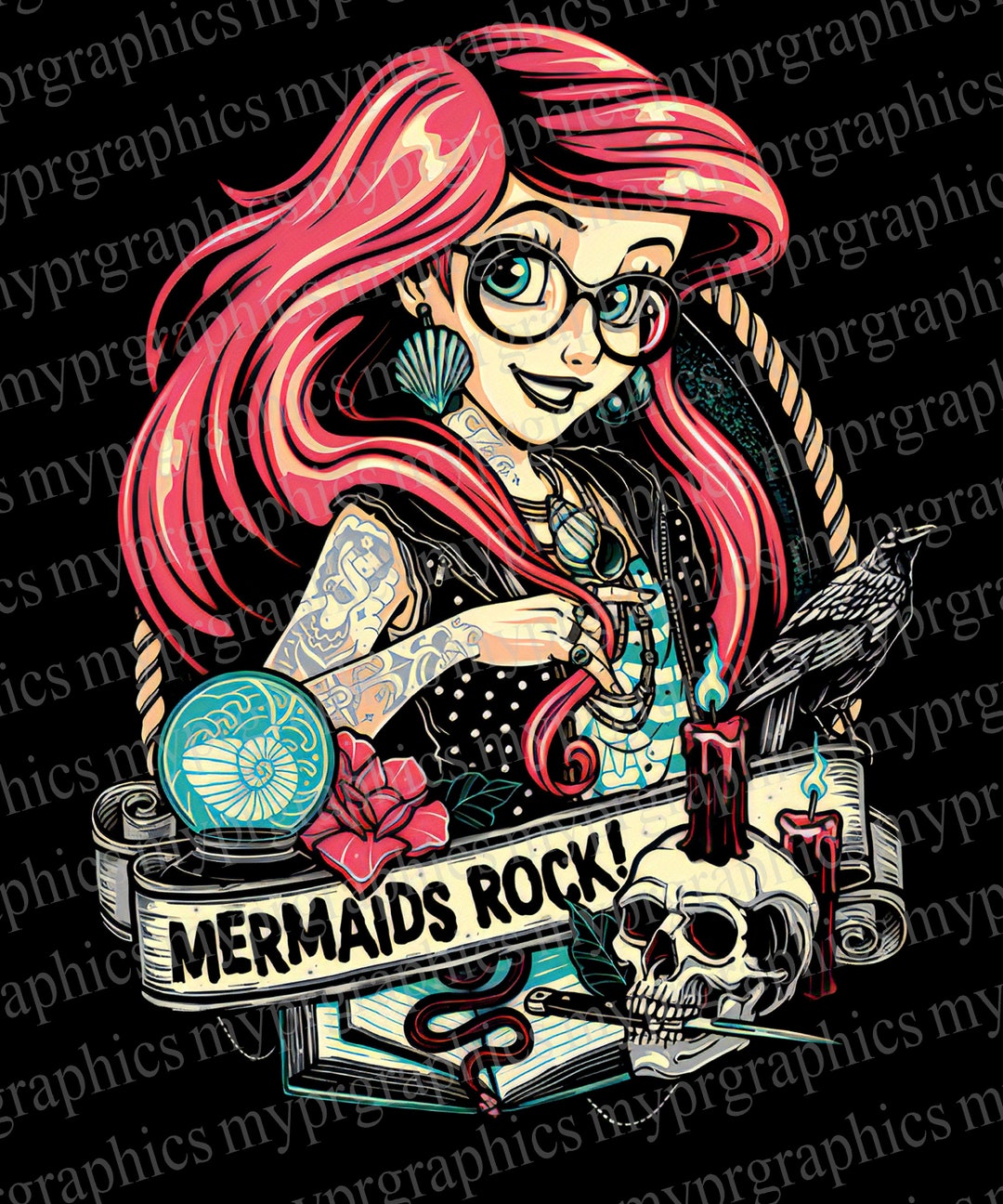Mermaids Rock - Ariel | Tattooed Princess | Png T-shirt Design Digital ...