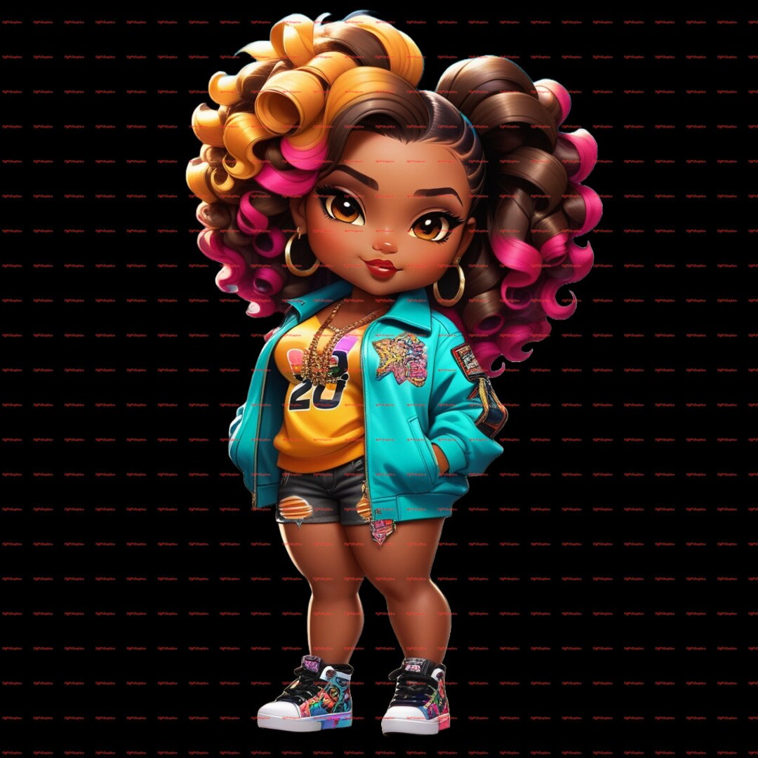 Chibi Black Woman Colorful Curls, Chibi-style African American Woman ...