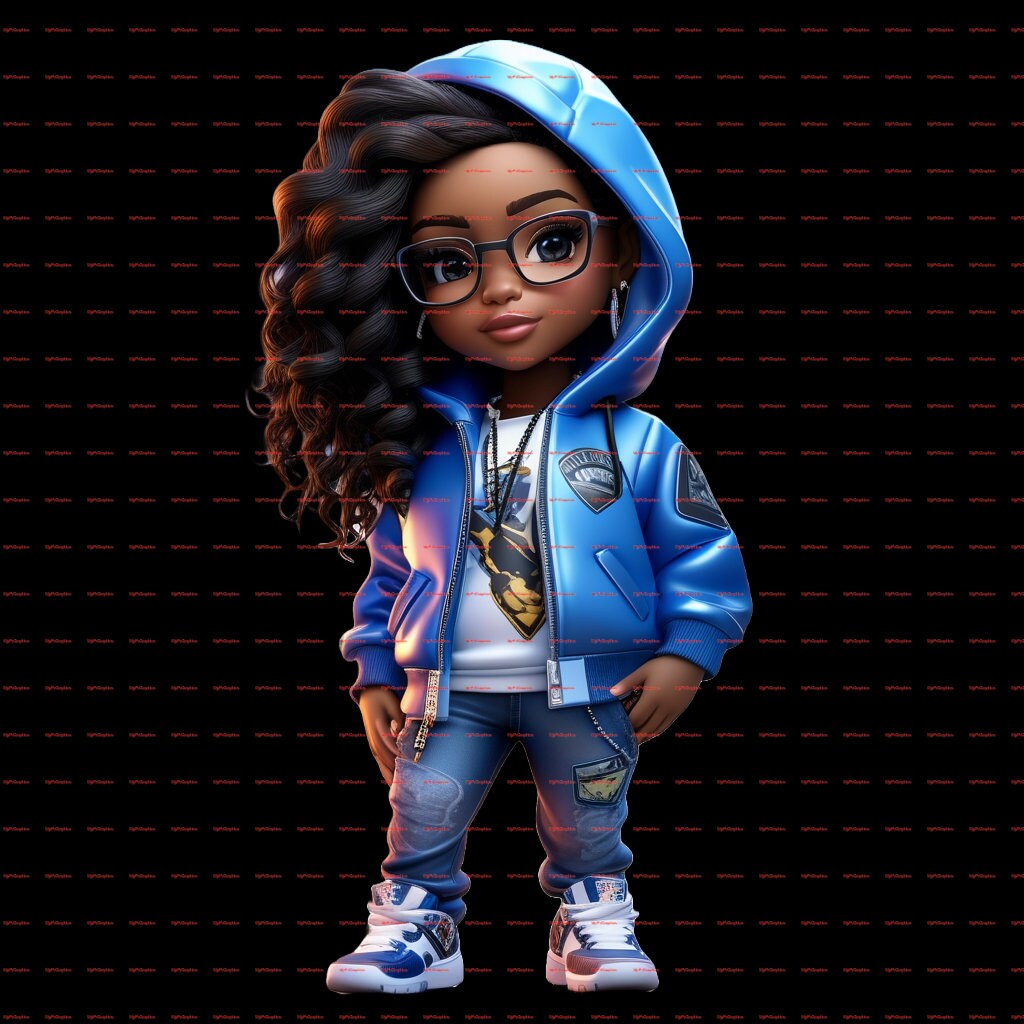 Chibi Black Woman Long Wavy Hair Hoodie, Chibi-style African American ...