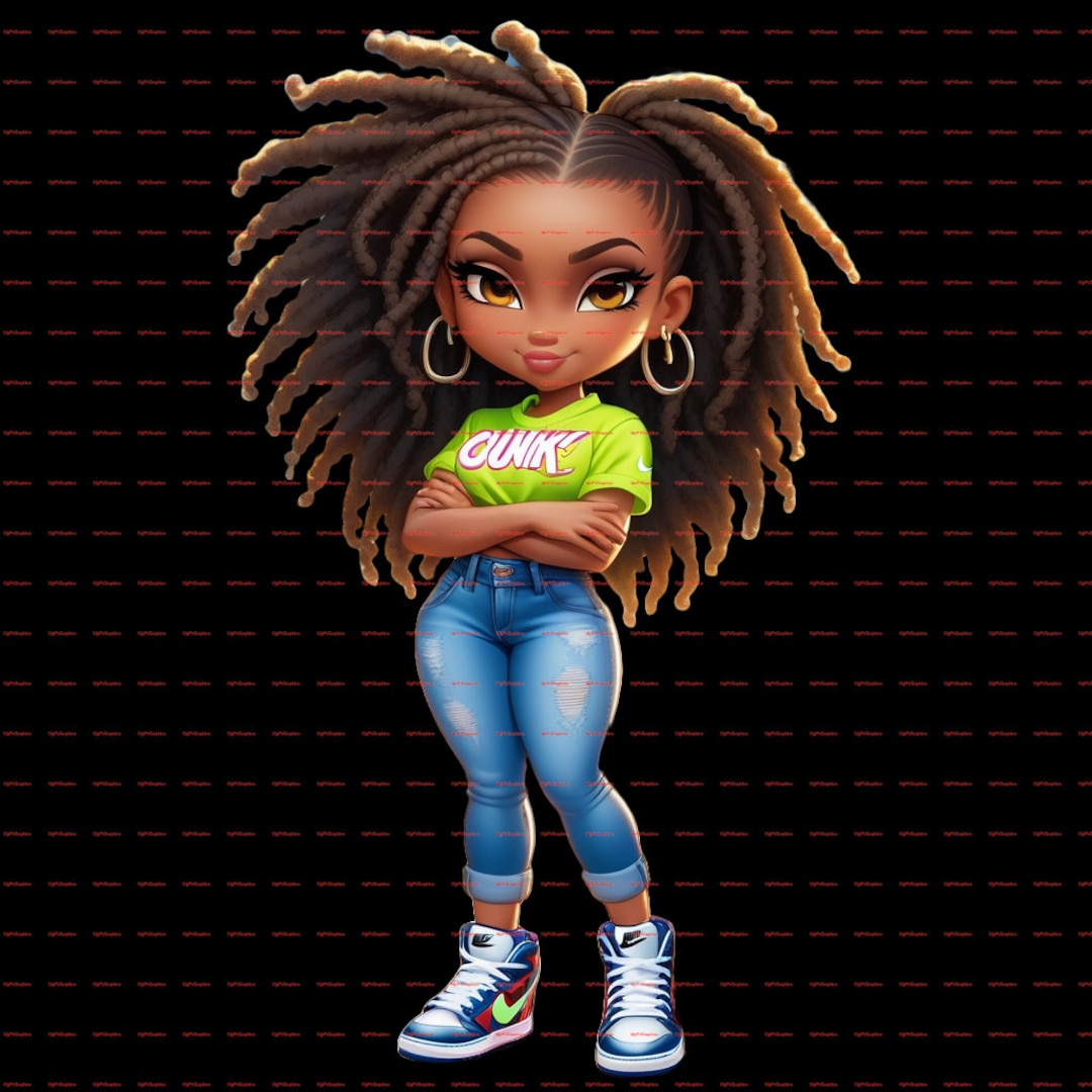 Chibi Black Woman Long Locks Hair, Chibi-style African American Woman ...