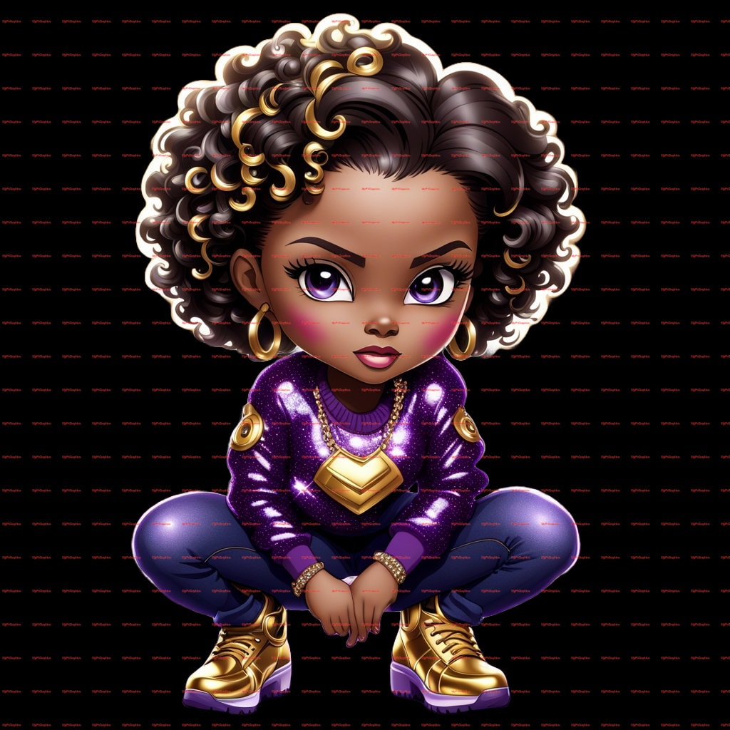 Chibi Black Woman Short & Wavy Hair, Chibi-style African American Woman ...