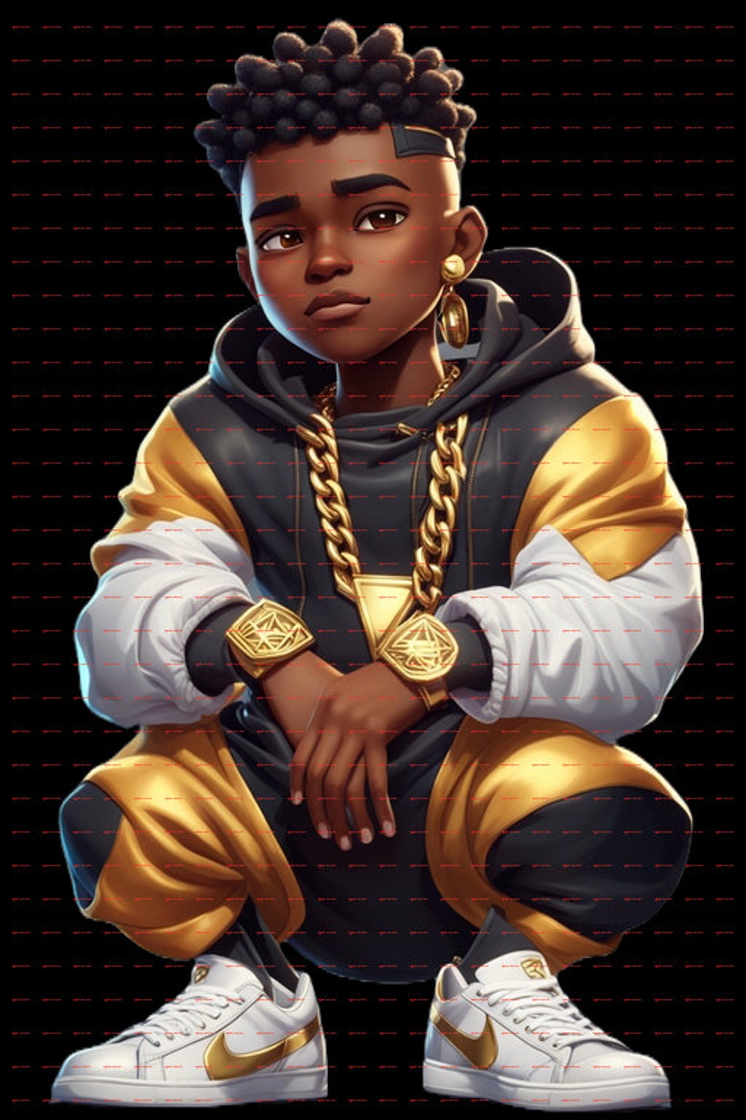 Chibi Black Boy With Gold Chain - Etsy