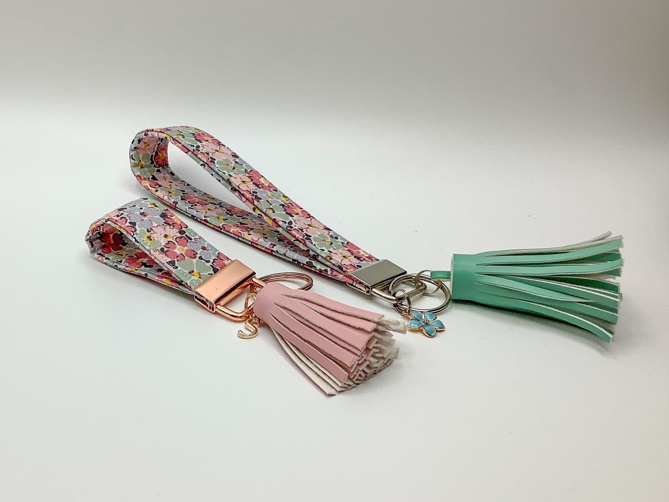 Pastel Pink and Teal Modern Floral Key Fob Wrist Strap Lanyard | Etsy