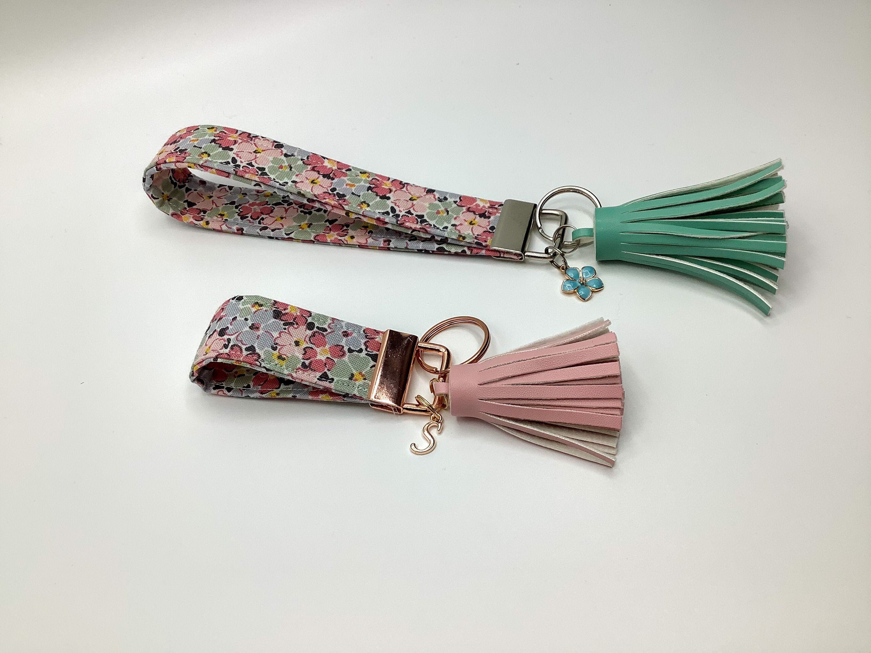 Pastel Pink and Teal Modern Floral Key Fob Wrist Strap Lanyard | Etsy