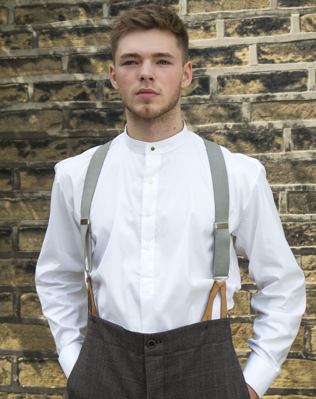 White Oxford Cotton Collarless Shirt - Etsy