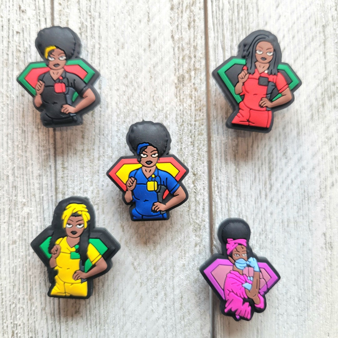 African American Cool Charms for Clogs, Scrub Colored Shoe Charms ...