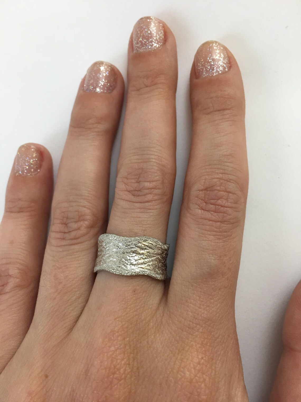 Wide Wedding Band Unique Wedding Ring 14k White Gold Ring - Etsy