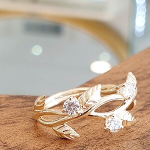 Leaf Engagement Ring 14k Solid Gold, Nature Engagement Ring, Leaves Art ...