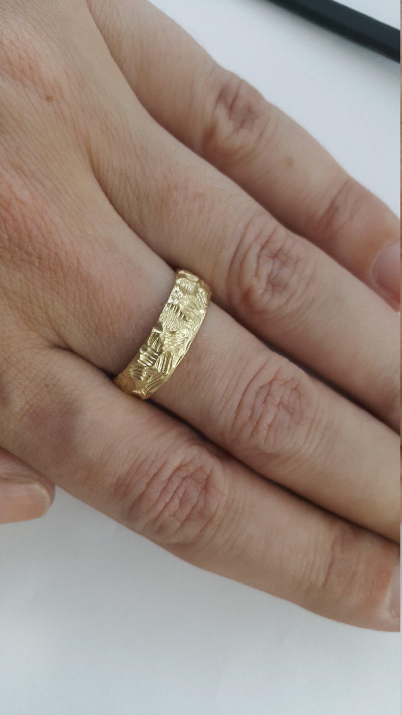 Unique Wedding Band Wedding Ring Yellow Gold Ring Texture | Etsy