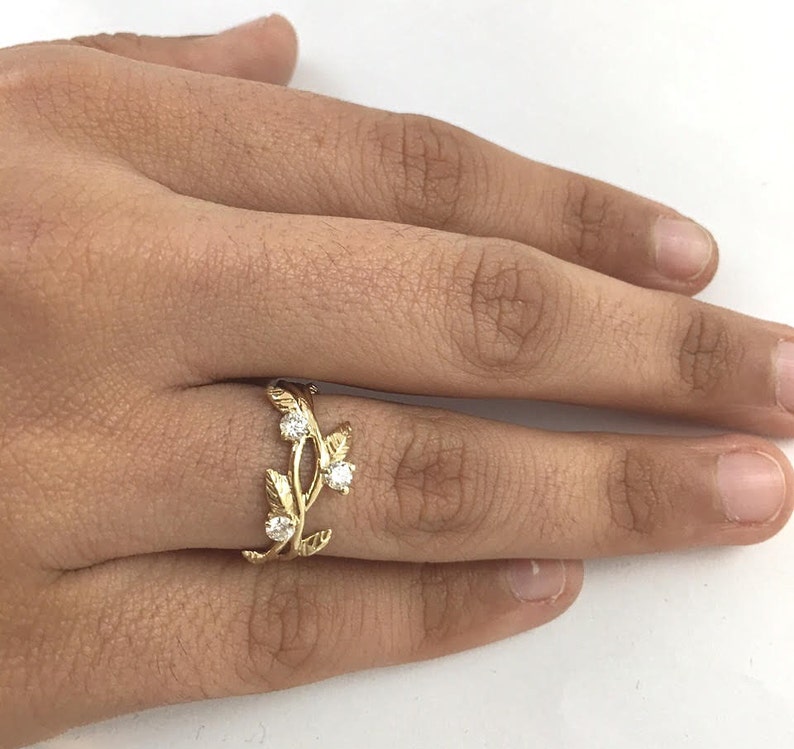 Unique Engagement Ring Leaf Diamond Ring 14K Solid Gold Ring - Etsy