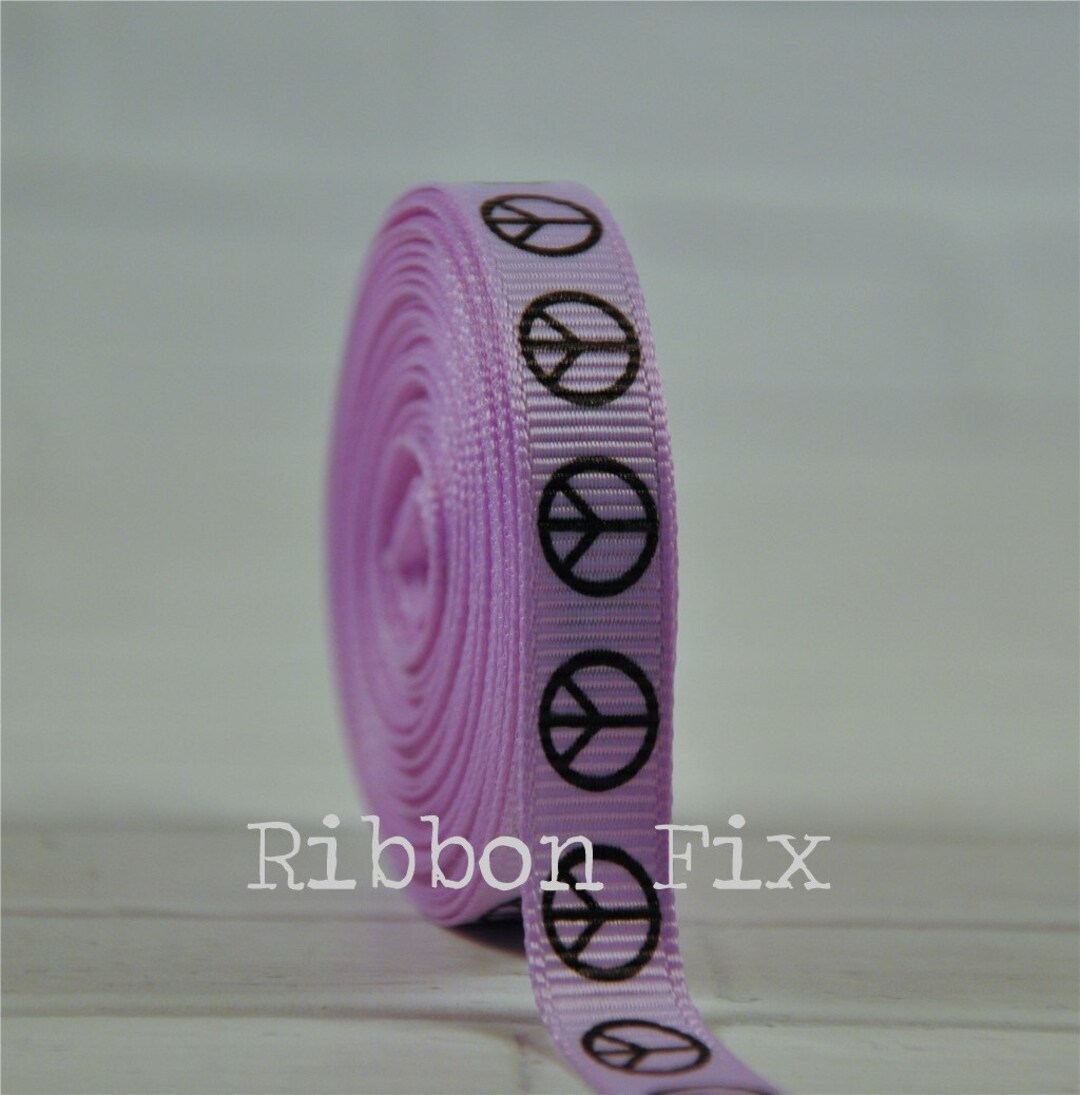 3/8" Lt. Orchid & Black Peace Sign Print Grosgrain Ribbon - Reduce ...
