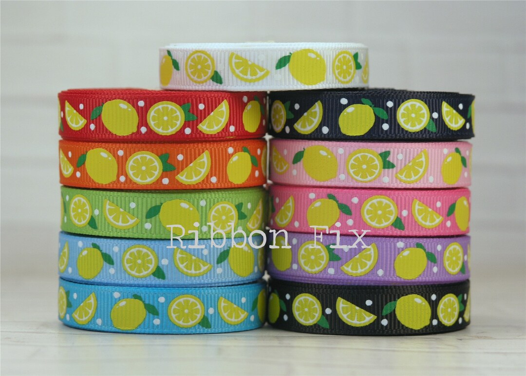 3/8" Yellow Lemons Print Grosgrain Ribbon - US Designer - Strawberry ...