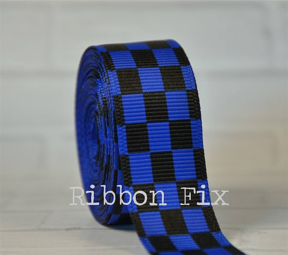 3/8 7/8 or 1.5 Neon Blue & Black Checker - Etsy