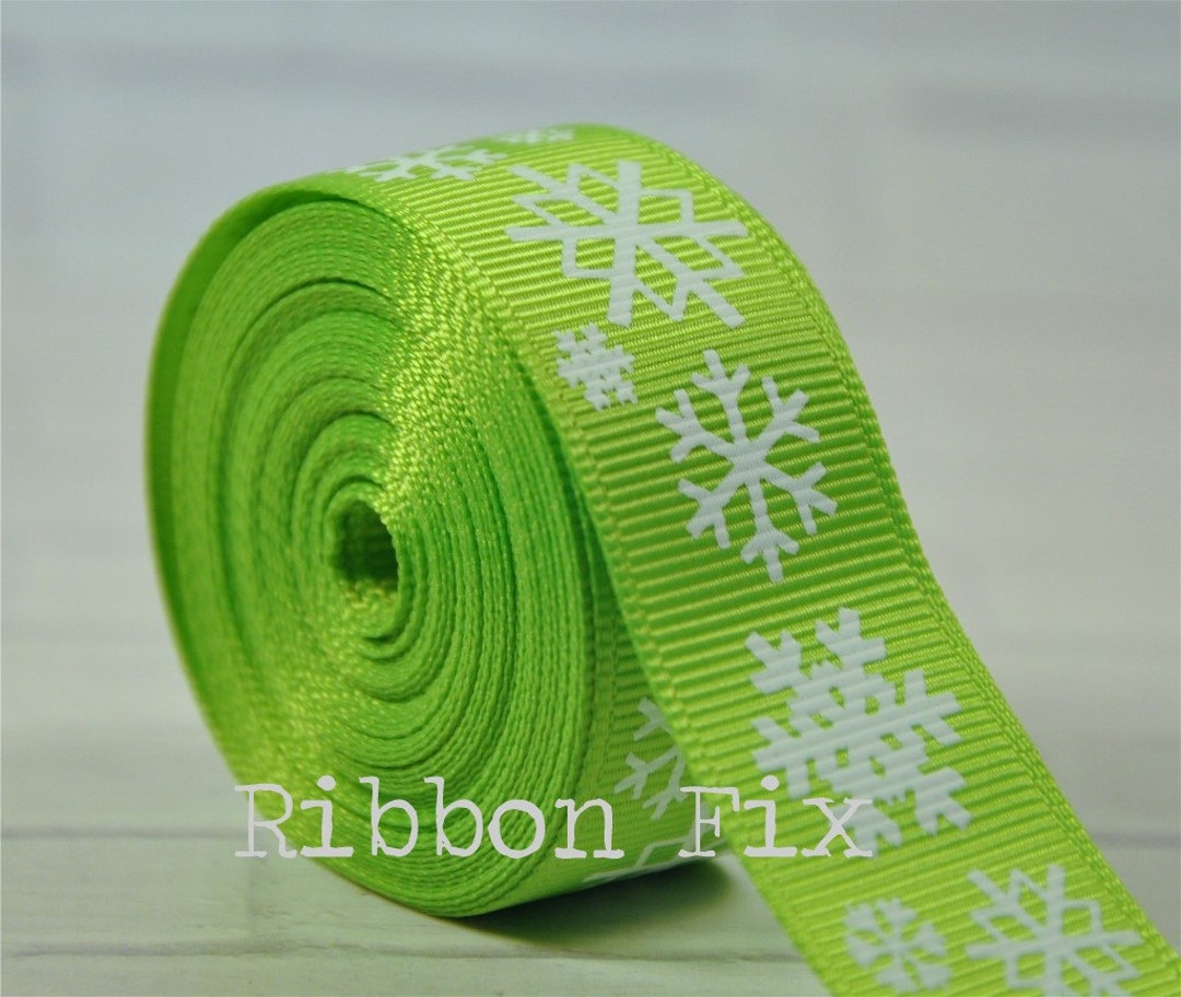 7/8" Christmas Lime Green & White Snowflake Grosgrain Ribbon - Noel ...