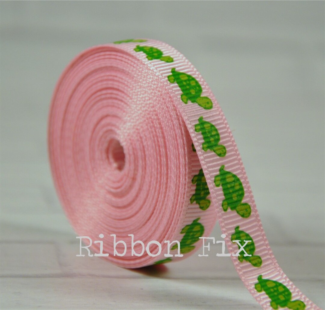 3/8" Baby Pink & Emerald Green Turtle Print Grosgrain Ribbon - Sea ...