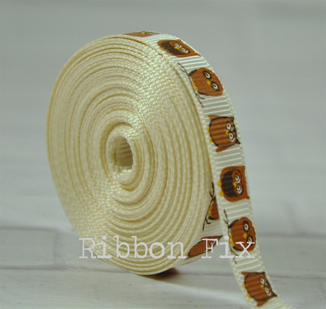 100 Yard Roll 3/8" Antique White Owl Grosgrain Ribbon - US Designer ...