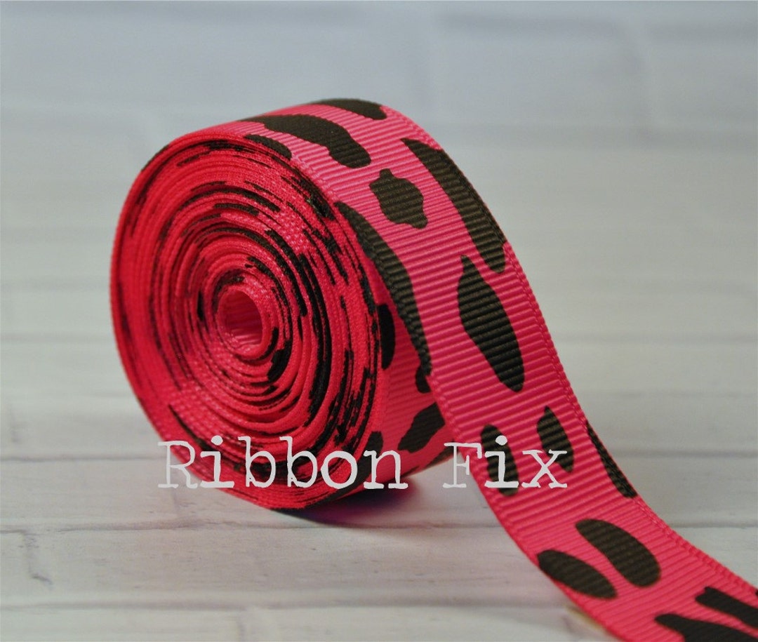 7/8" Shocking Pink Cow Spot Grosgrain Ribbon - US Designer Print ...