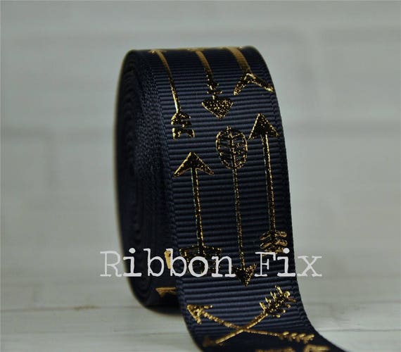 7/8 Navy Blue & Gold Foil Arrow Print Grosgrain Ribbon | Etsy