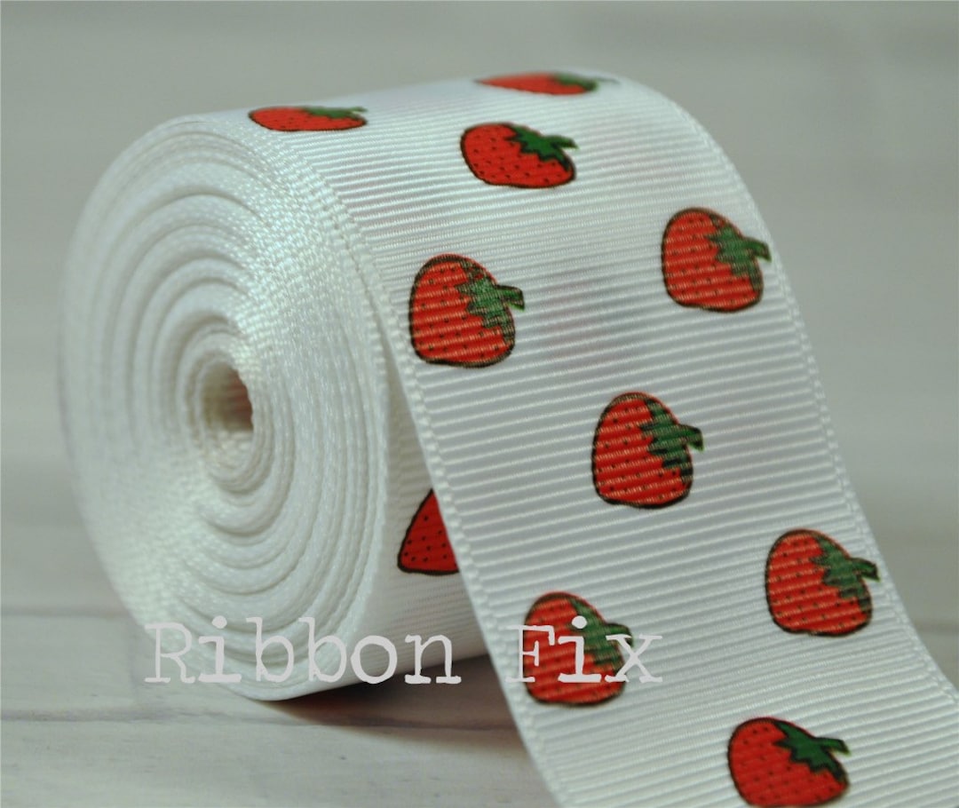 1.5" White Strawberry Print Grosgrain Ribbon - Seeds - Summer - Craft ...