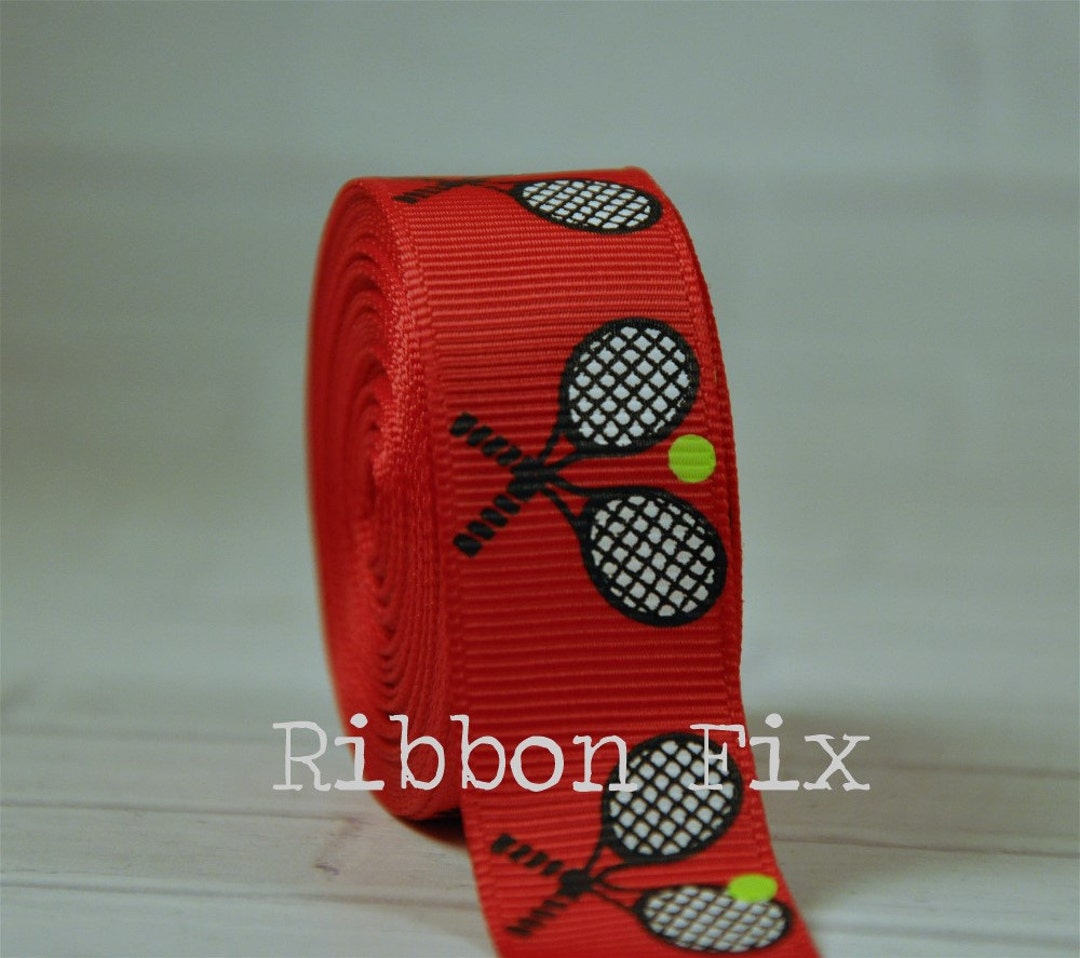 7/8" Red Tennis Rackets Print Grosgrain Ribbon - Balls - Sports Court ...