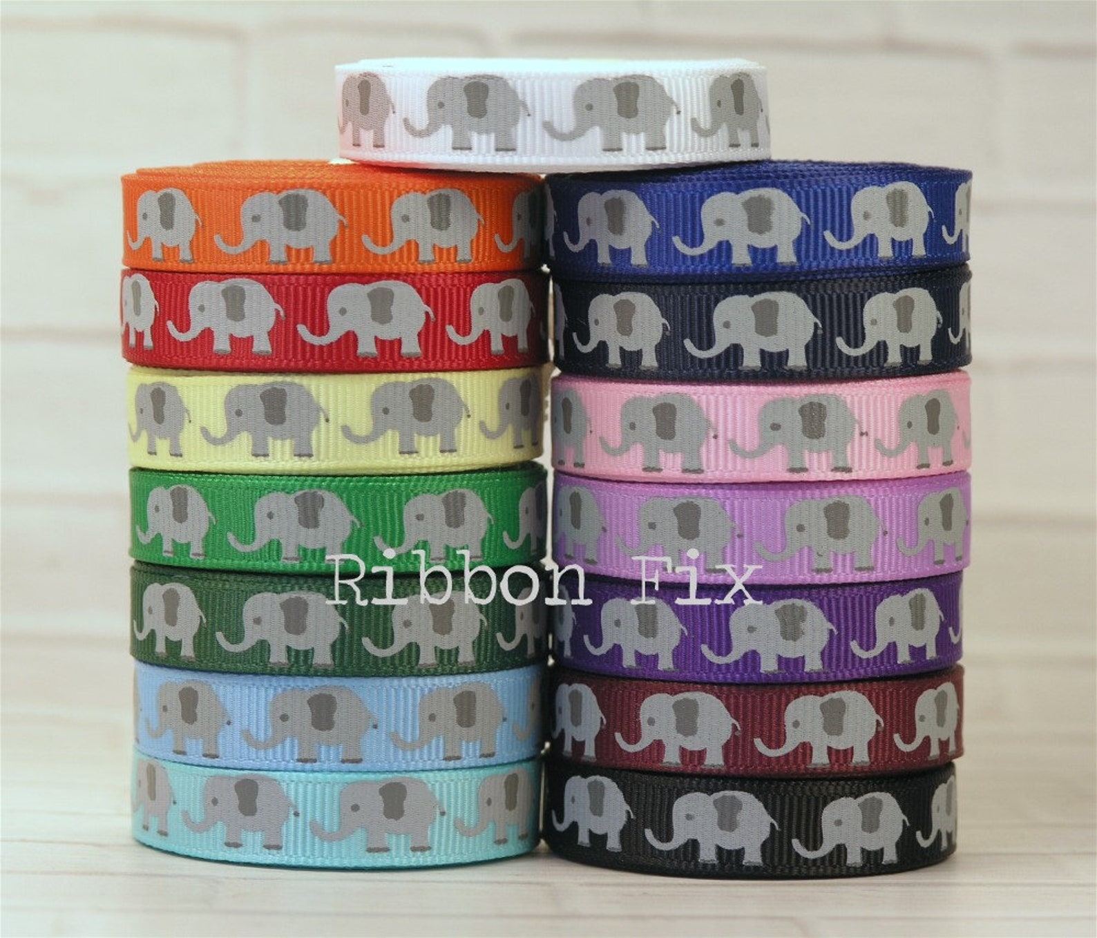 3/8 Grey Elephant Print Grosgrain Ribbon Crimson Orange Yellow Green ...